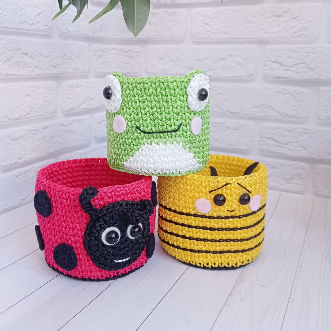 Crochet Frog, Bees and Ladybug Baskets Set Ideal for Nursery Toy ...