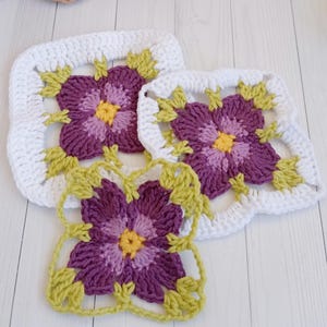 Crochet Pansy Granny Square Pattern - Blooming Square Motif, Crochet ...