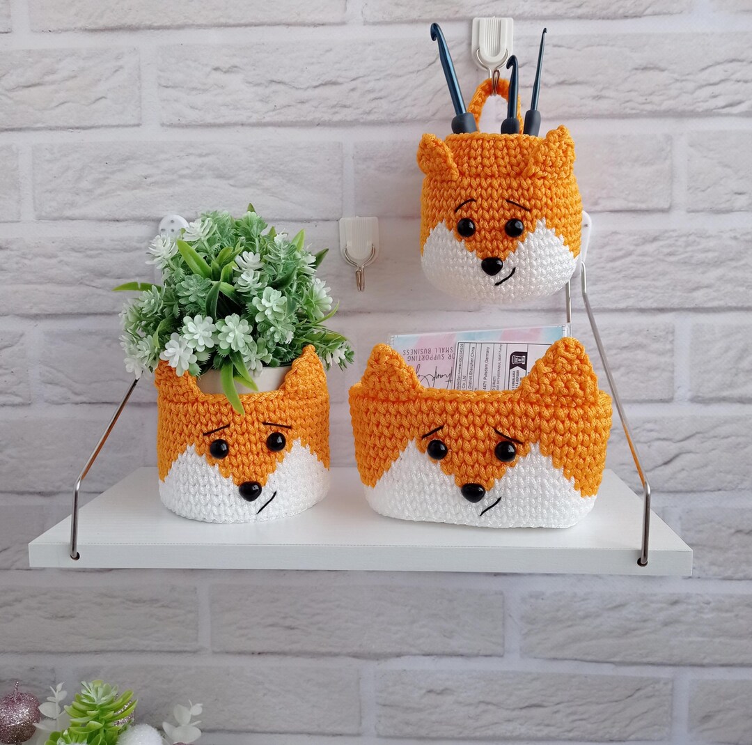 Fox Decor - Small Crochet Basket for Home Organization - Etsy