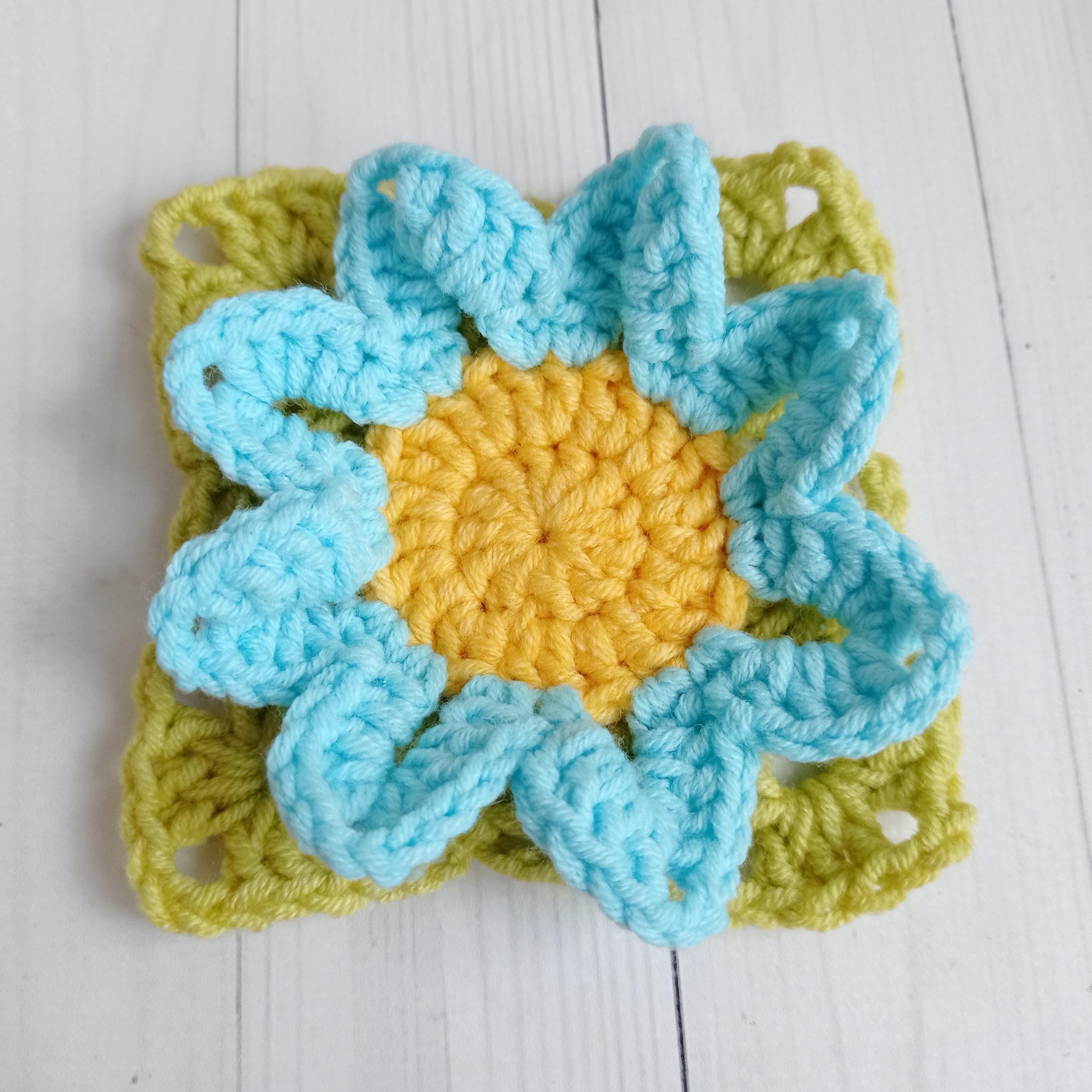 Crochet 3D Blue Flower Granny Square Pattern - PDF and Video - Etsy