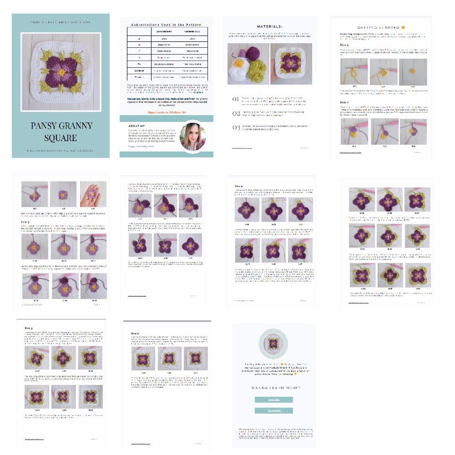 Crochet Pansy Granny Square Pattern - Blooming Square Motif, Crochet ...