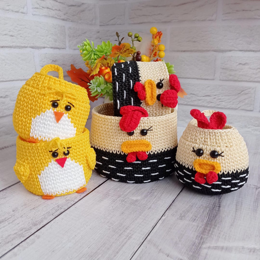 Crochet Chicken Baskets - Charming Animal-inspired Baby Room Storage, 5 ...