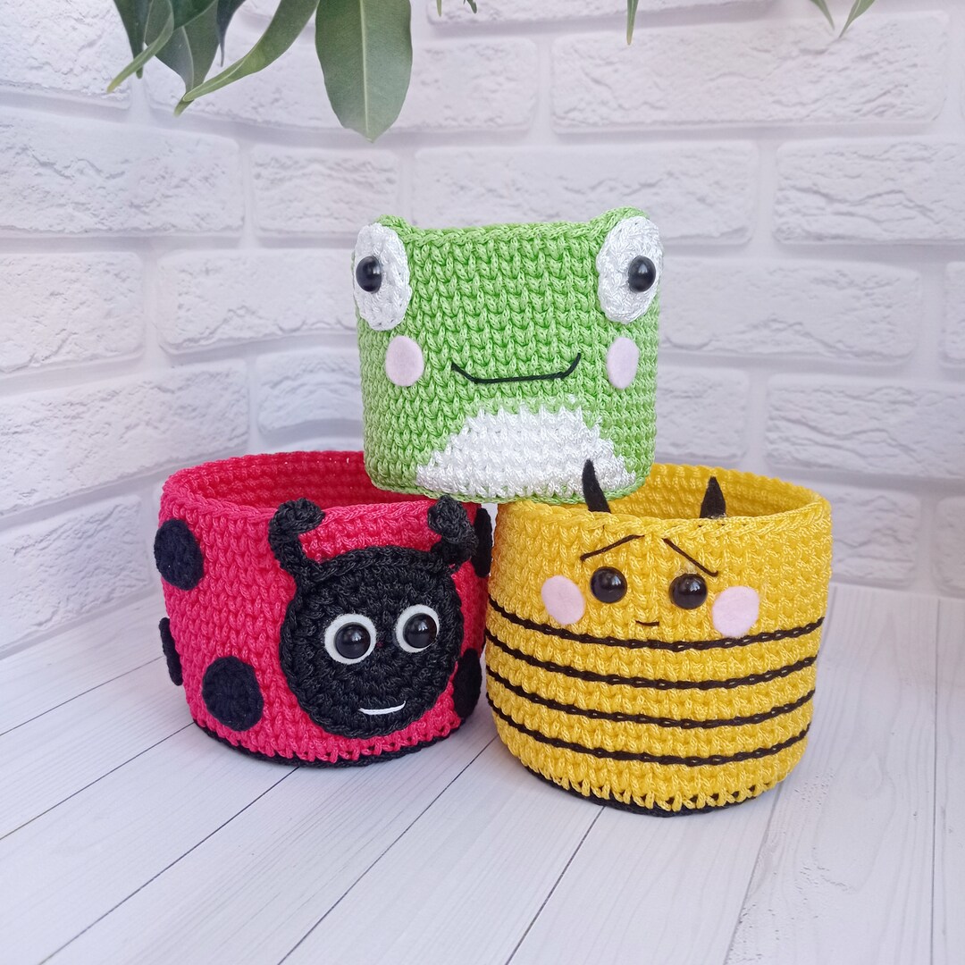 Crochet Frog, Bees and Ladybug Baskets Set - Animals Home Decor - Etsy
