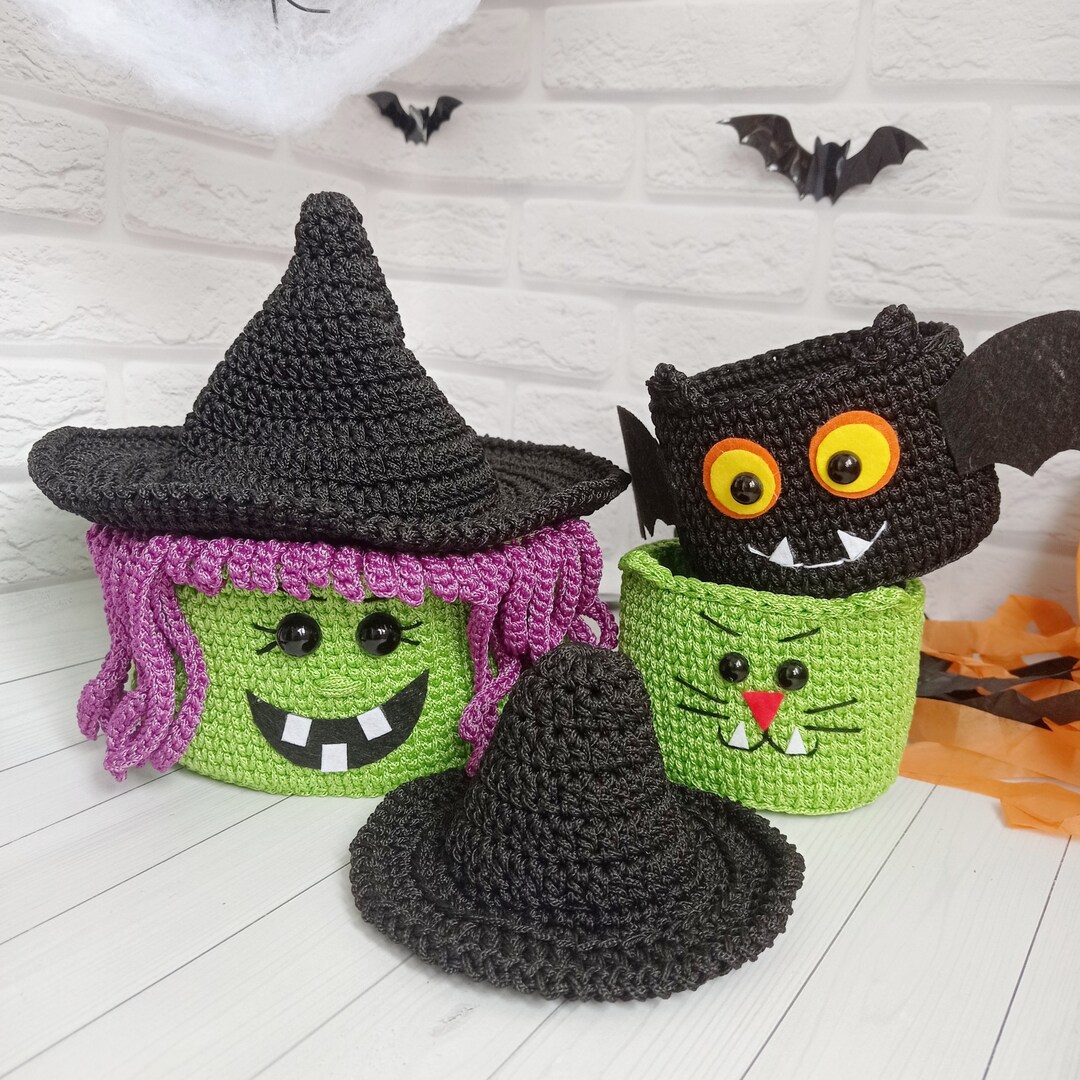 Set of Crochet Witch Baskets - Perfect for Halloween Nursery Decor, 3 ...