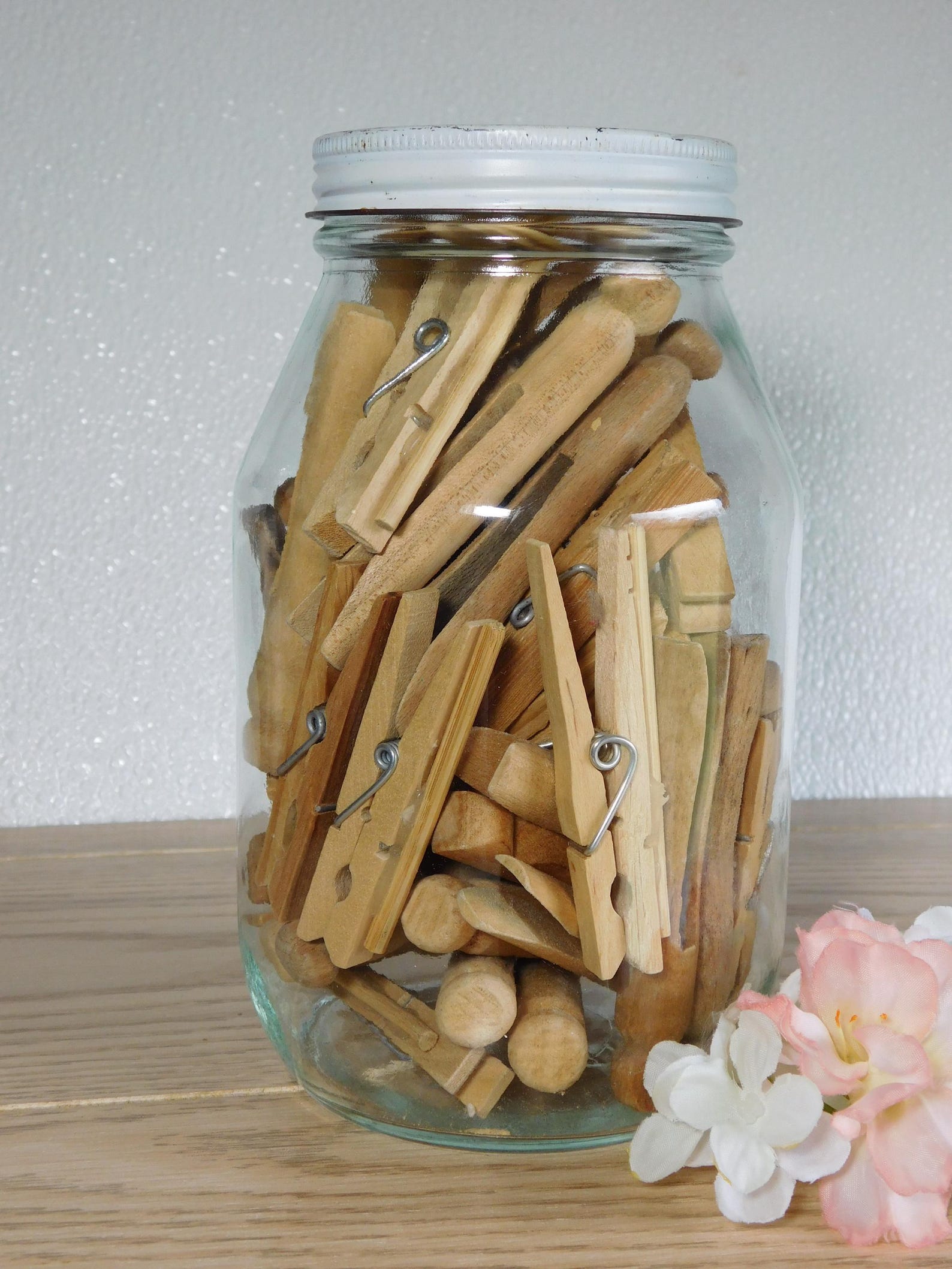 Vintage Clothes Pins and Jar, 30+ - Etsy