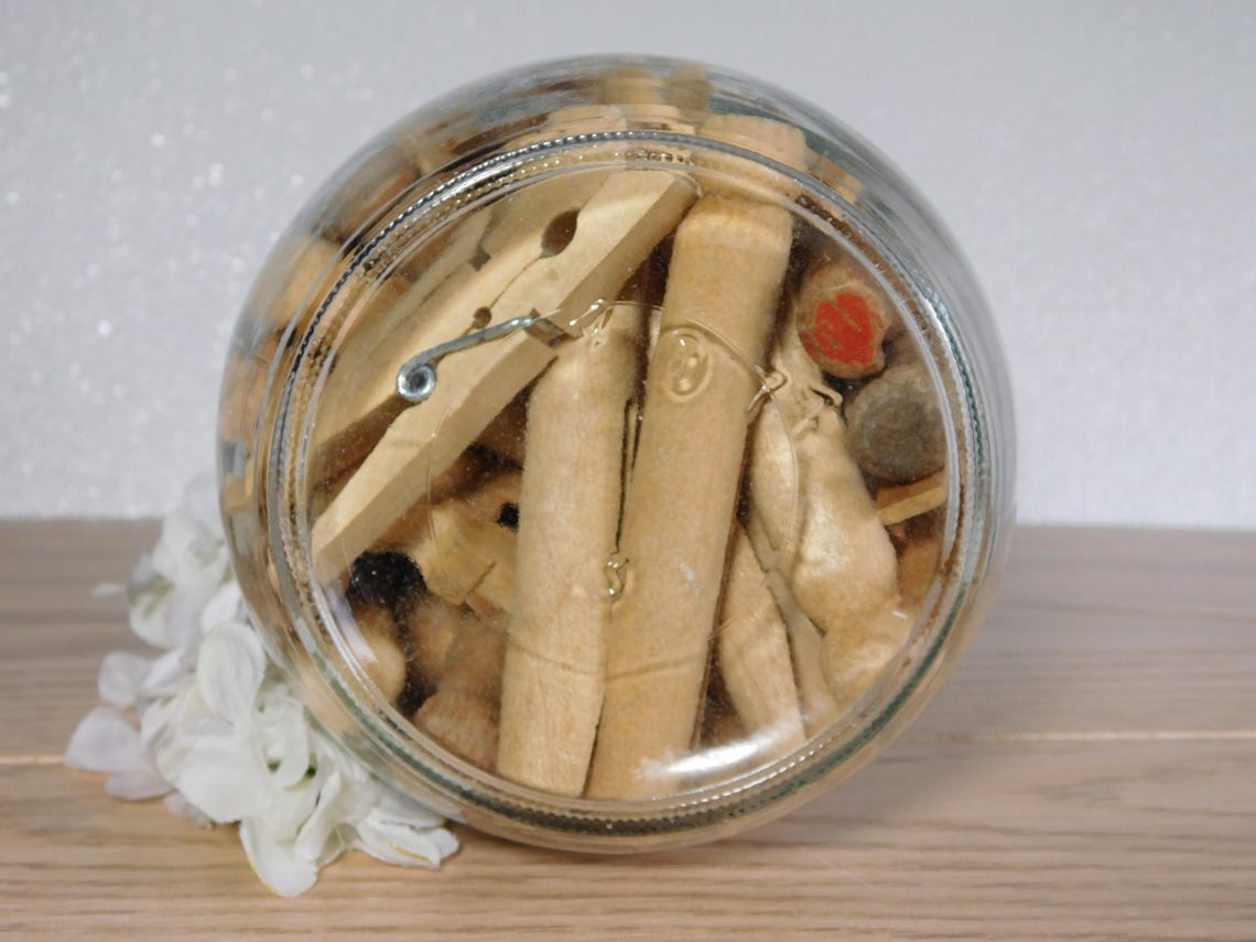 Vintage Clothes Pins and Jar, 30+ - Etsy