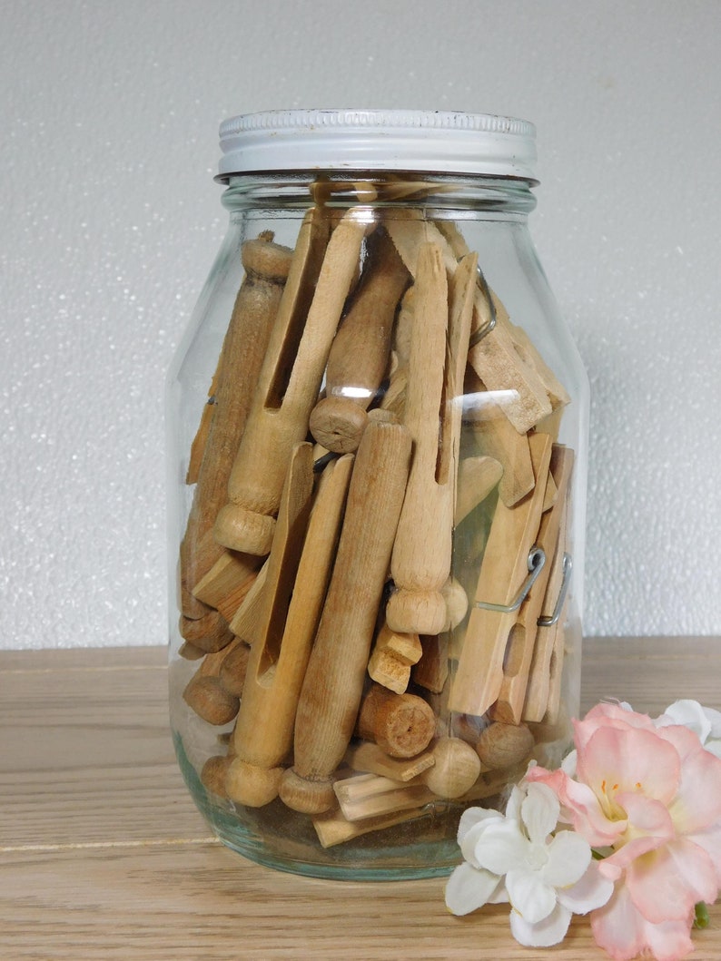Vintage Clothes Pins and Jar, 30+ - Etsy