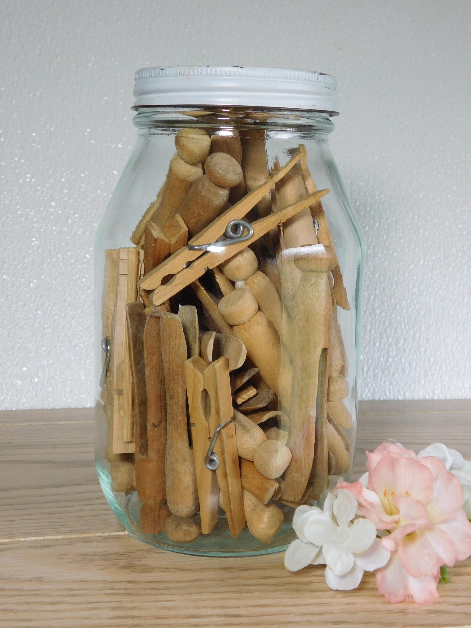 Vintage Clothes Pins and Jar, 30+ - Etsy