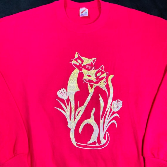 Vintage 90s Metallic Siamese Cats Design Pink Jerzees… - Gem