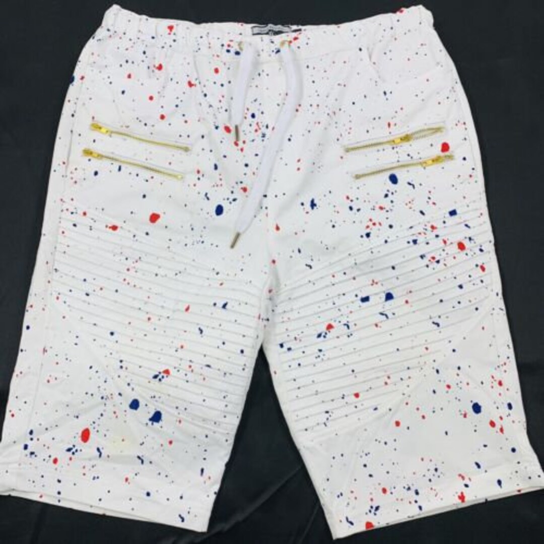 Brooklyn State Paint Splatter White Drawn String Canvas Shorts Sz 34x13 ...