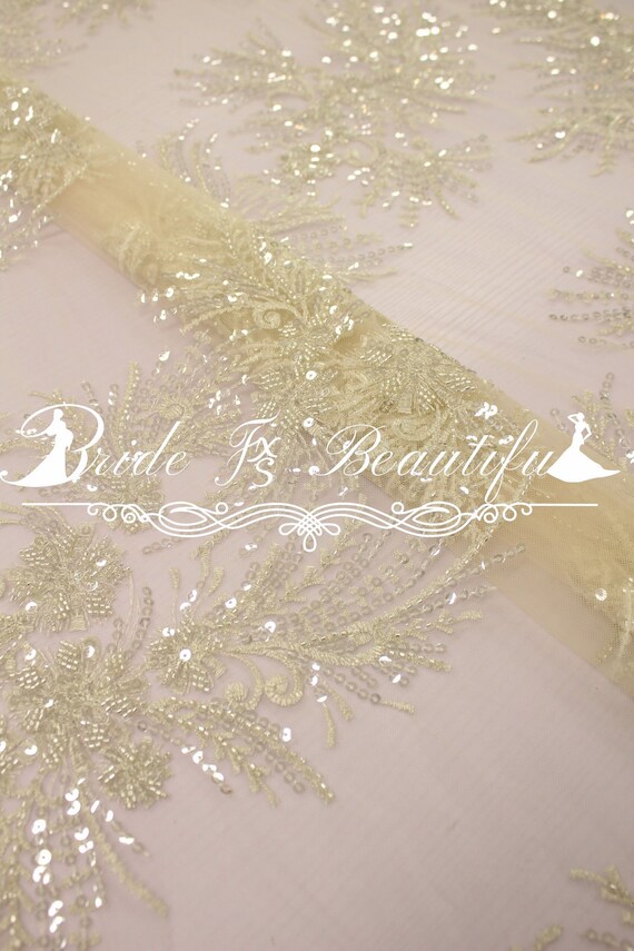 New Collection Light Champagne Beaded Lace Fabric for Haute | Etsy