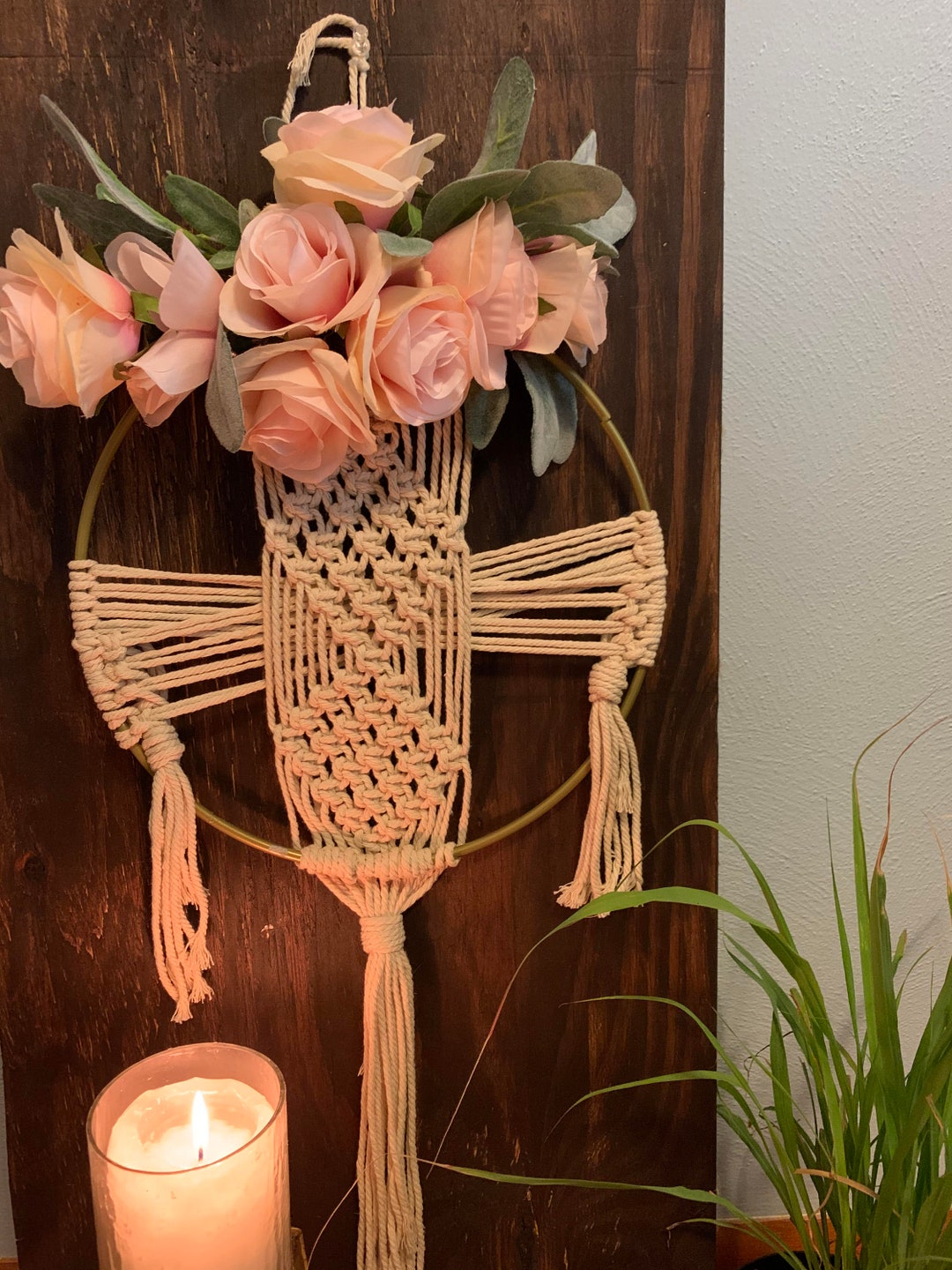 Hoop Yarn Wall Hanging, Macrame Floral Hoop, Floral Wreath for Nursery ...