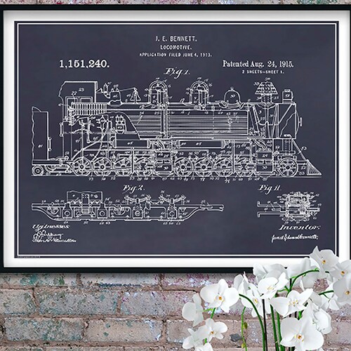 Locomotive Patent Print Train Engine Patent Train Art - Etsy