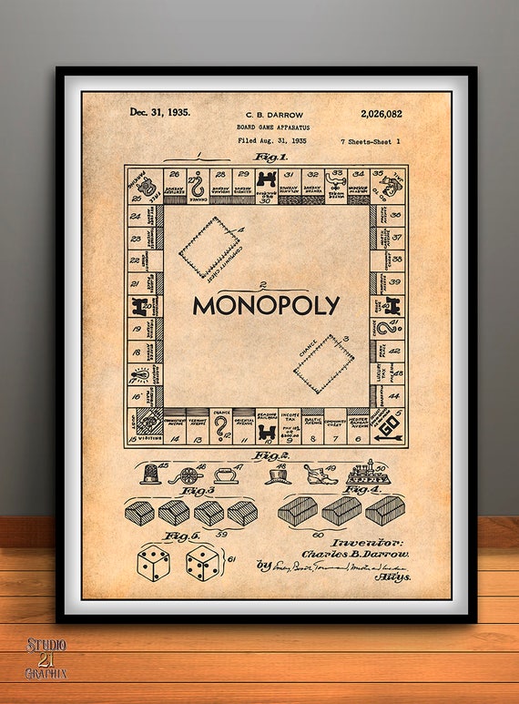 1935 Monopoly Patent Print Monopoly Poster Monopoly Patent | Etsy