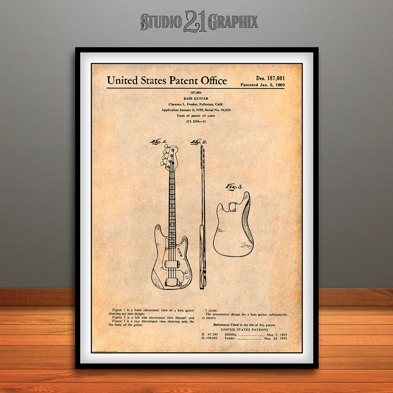 1959 Fender Bass Guitar Poster Clarence Fender Guitar Decor | Etsy
