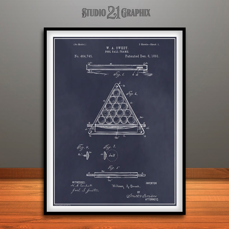 1891 Billiard Ball Rack Patent Print Patent Art Pool Print - Etsy