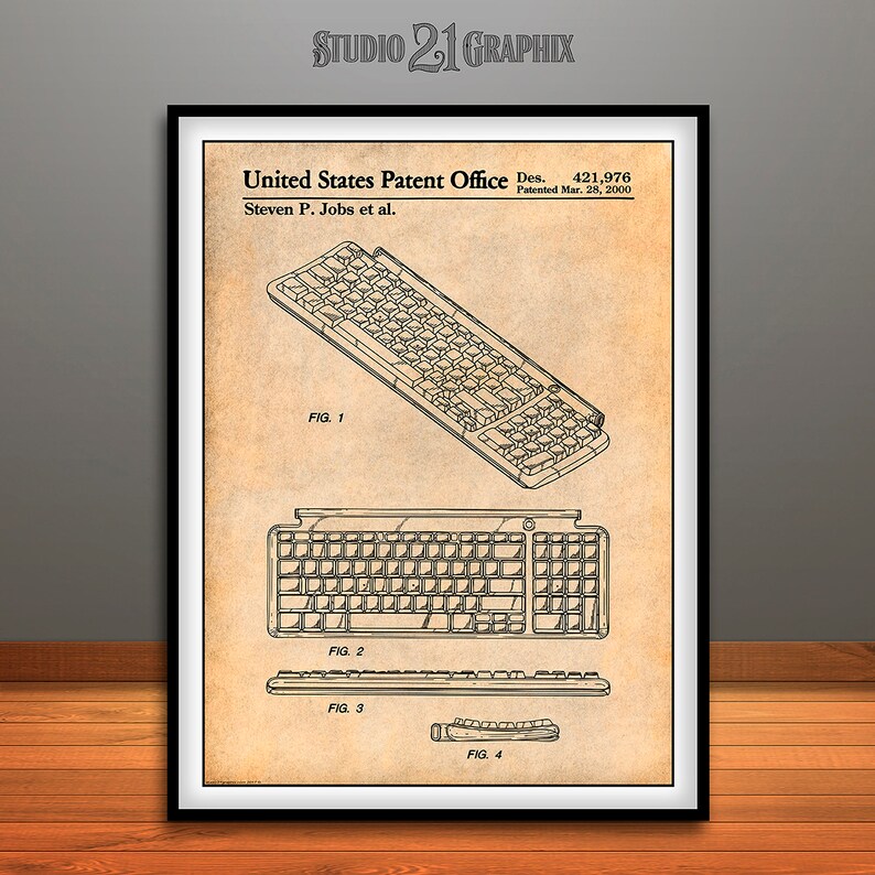 Steve Jobs Apple Computer Keyboard Patent Apple Computer Art | Etsy