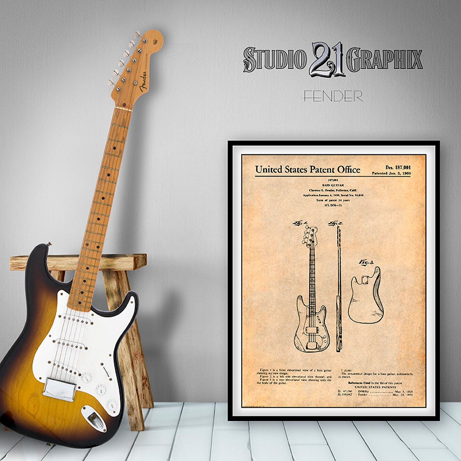 1959 Fender Bass Guitar Poster Clarence Fender Guitar Decor - Etsy