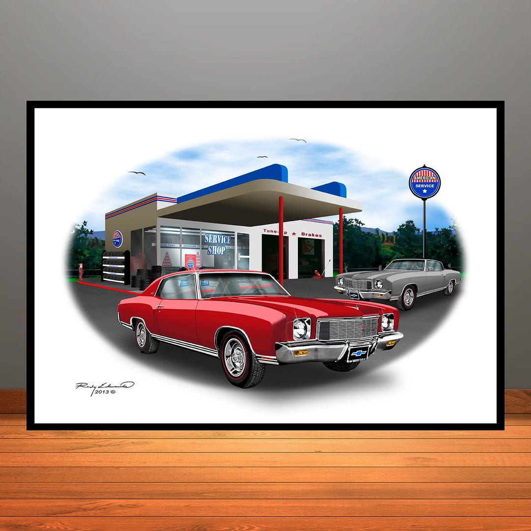 1971 Monte Carlo Muscle Car Art Print - Garage Decor - Artist Rudy ...
