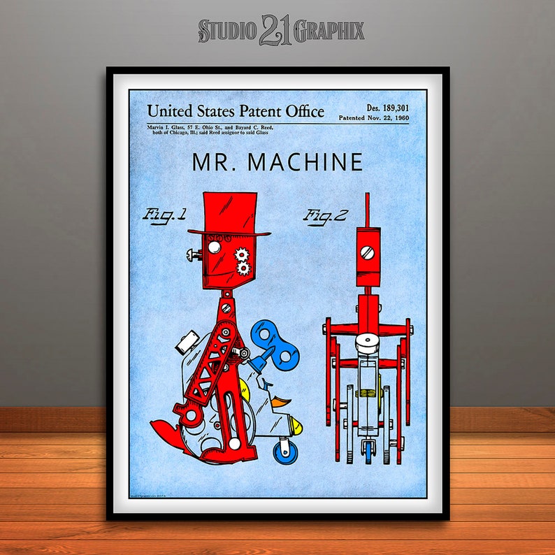 1960 Colorized Mr. Machine Mechanical Toy Robot Patent Print - Etsy