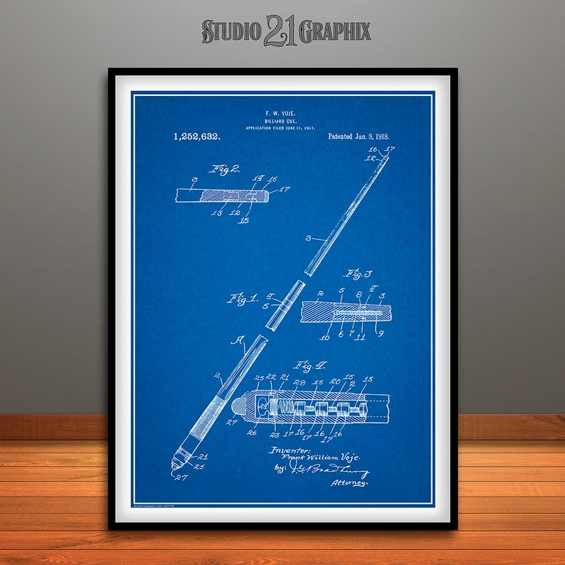 Billiard Pool Cue Patent Print Billiards Billiard Parlor - Etsy
