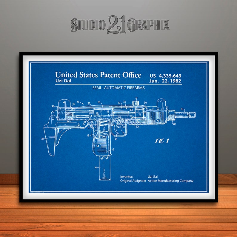 1982 Uzi Submachine Gun Patent Print Firearm Art Veteran - Etsy