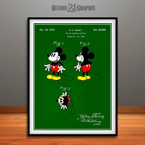 1930 Walt Disney Mickey Mouse Colorized Patent Print, Color, Nursery ...
