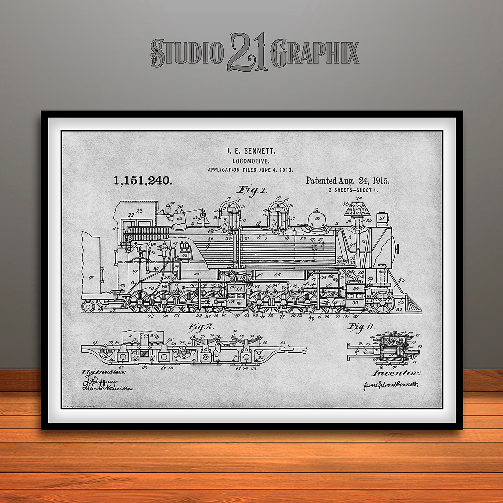 1913 Bennett Locomotive Patent Print Locomotive Railroad | Etsy