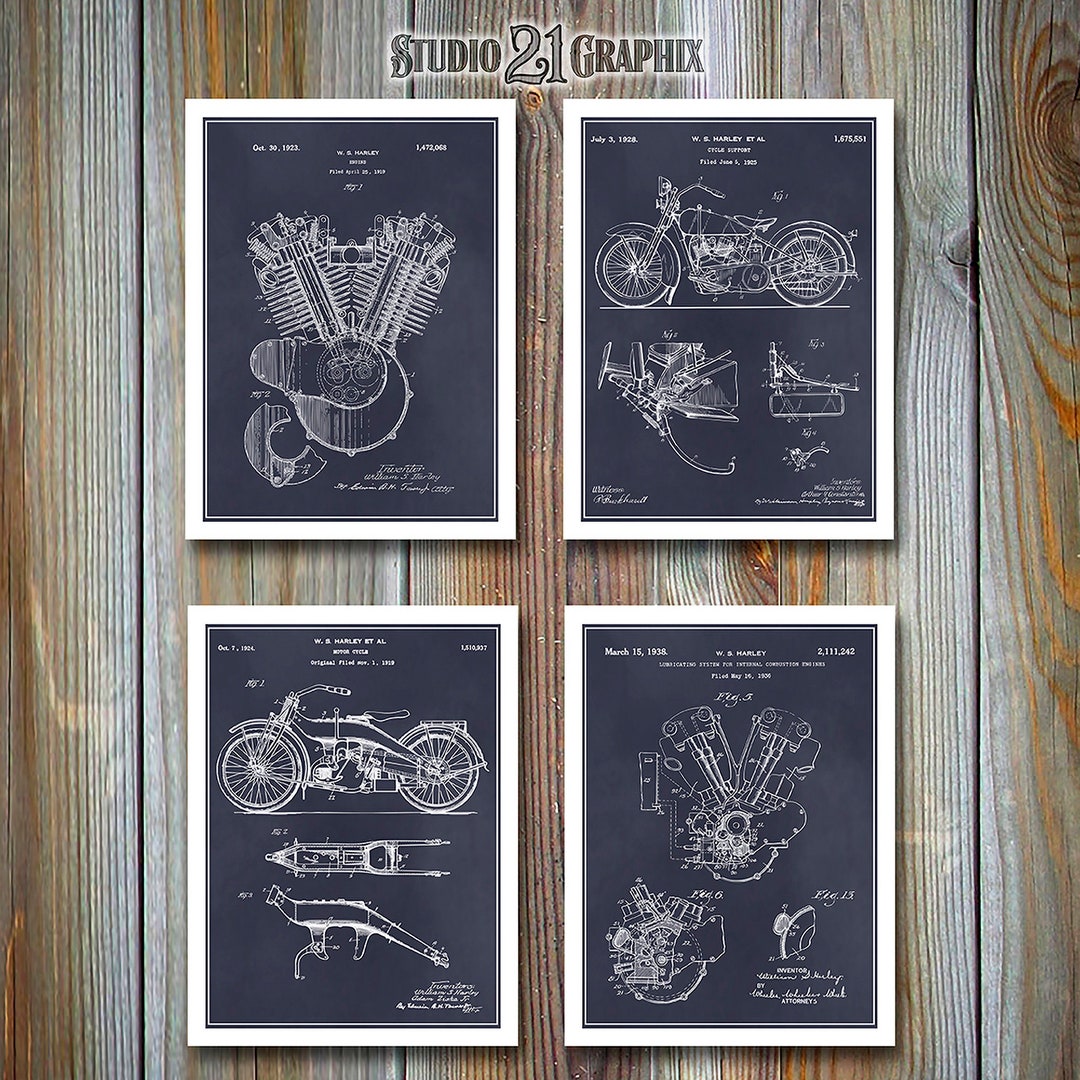 Gallery Wall Harley Davidson Patent Prints Set of 4 - Motorcycle Patent ...