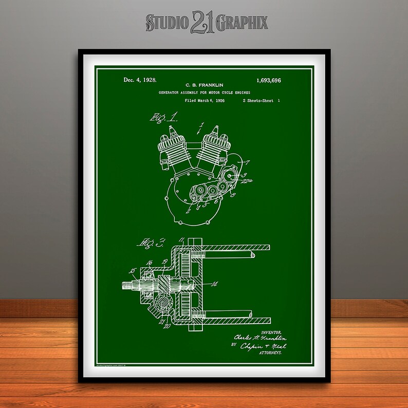 1926 Indian Motorcycle Engine Generator Patent Print Indian - Etsy