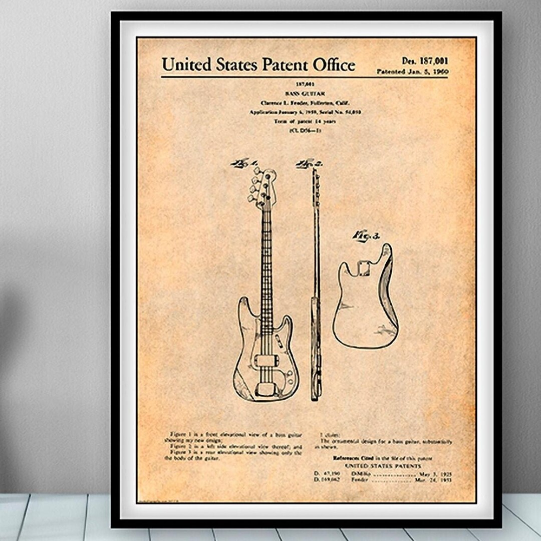 Music Poster - Precision Bass Guitar Art - Patent Print - Musical ...