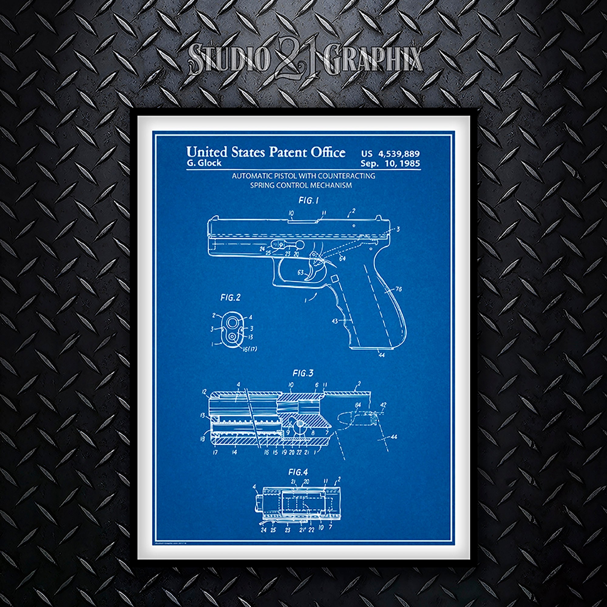 1985 Glock Automatic Pistol Patent Print Weapon Gun Decor - Etsy