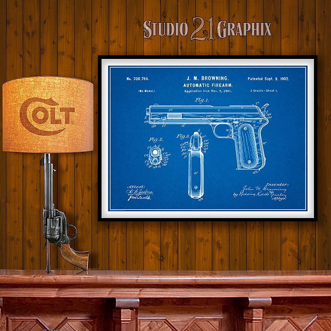1902 Colt Automatic Pistol Patent Print, Colt Fire Arms, Weapon, Gun ...
