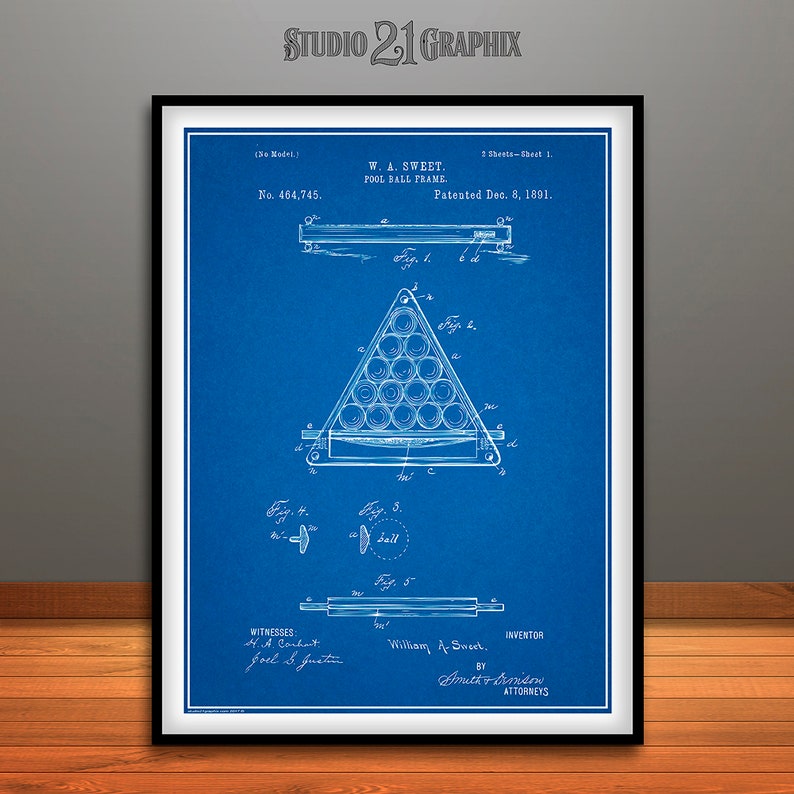 1891 Billiard Ball Rack Patent Print Patent Art Pool Print - Etsy