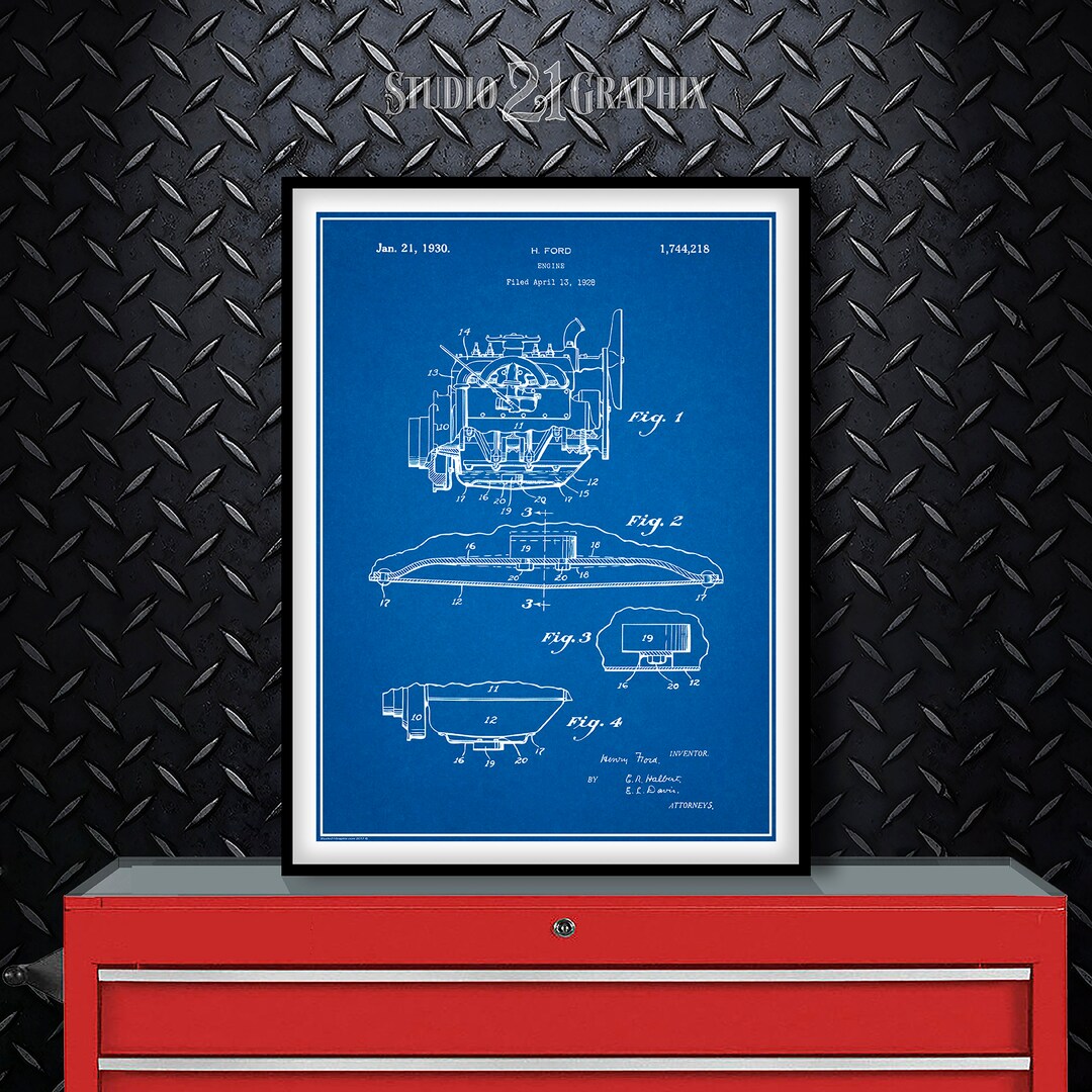 1928 Henry Ford Engine Patent Poster, Auto Art, Ford Motor, Henry Ford ...
