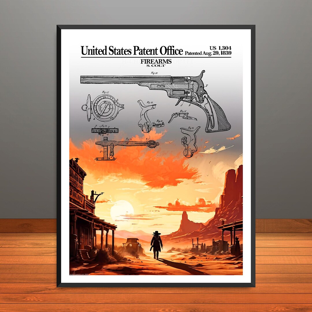 Vintage Patent and Wild West Art Print Colt Revolver Poster Western ...