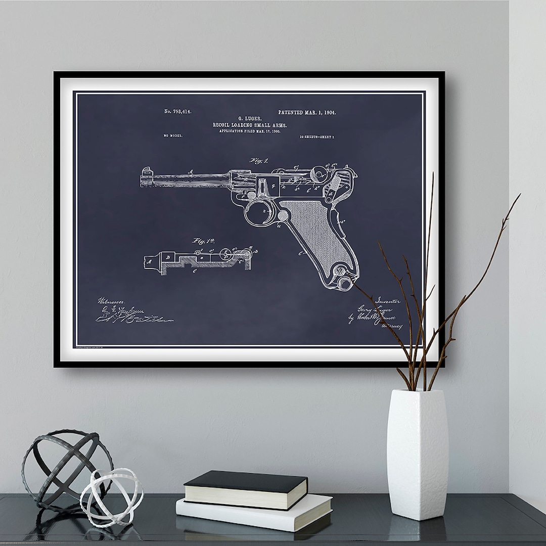 1904 Luger Pistol Patent Poster, Firearm, Police Gift, Gun Enthusiast ...