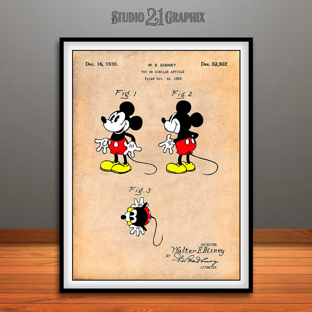 1930 Walt Disney Mickey Mouse Colorized Patent Print Color - Etsy