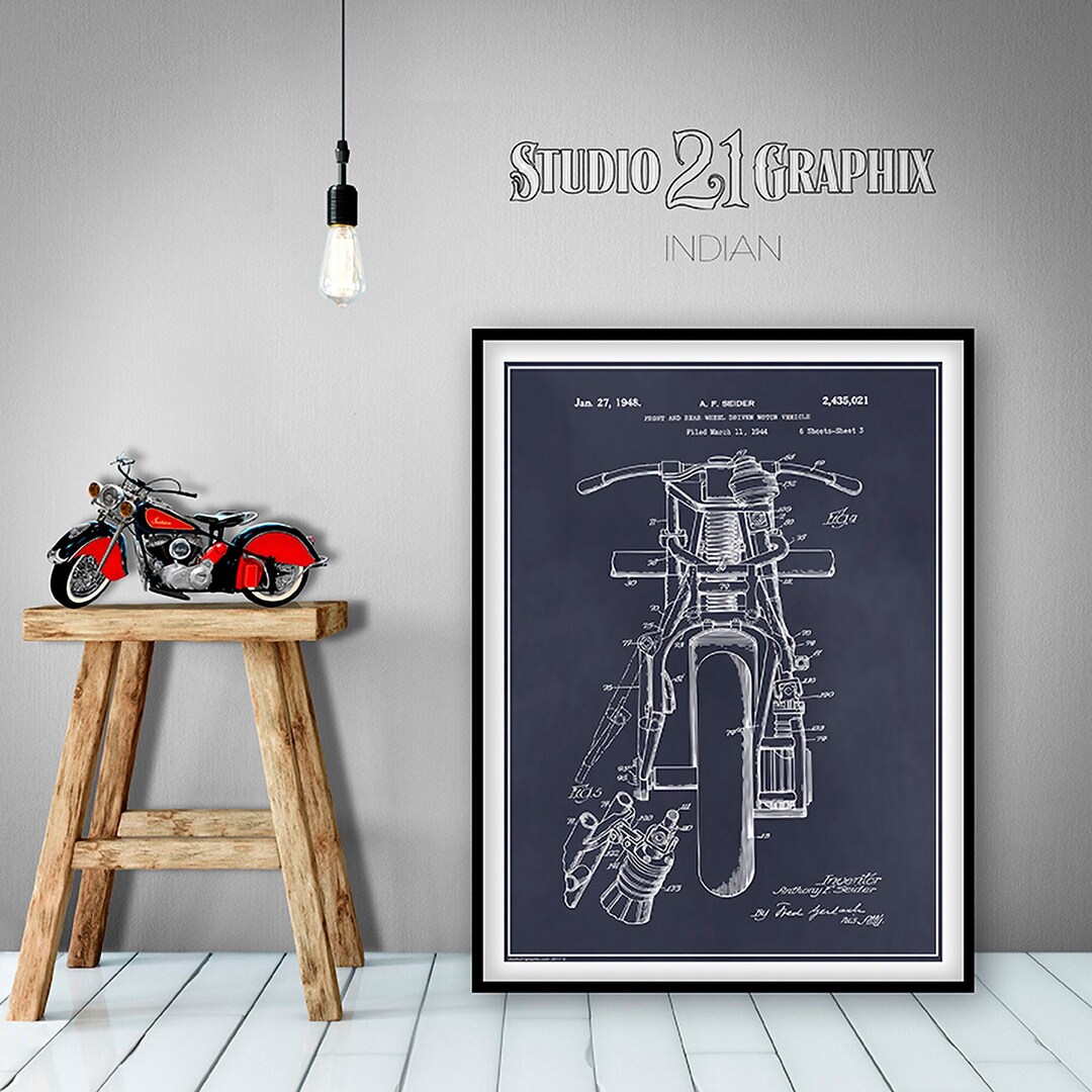 1948 Indian Motorcycle Patent Print, Indian Motorcycle Poster ...