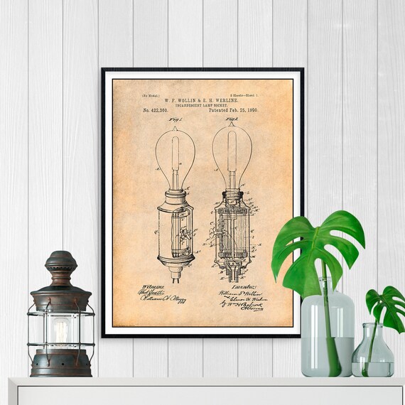 1890 Incandescent Lamp Patent Print Technology Art Light Etsy