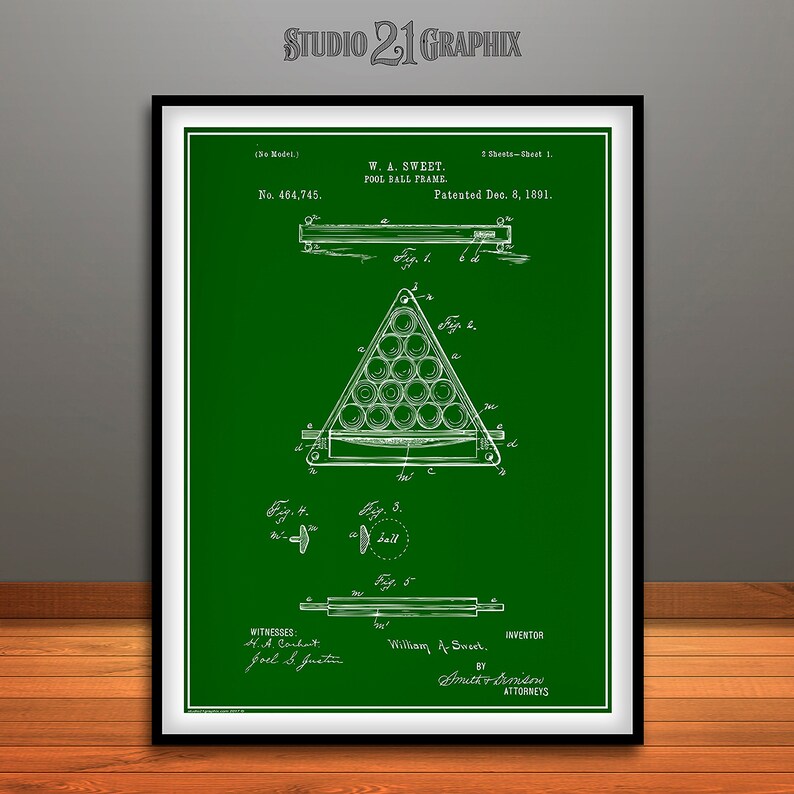 1891 Billiard Ball Rack Patent Print Patent Art Pool Print - Etsy
