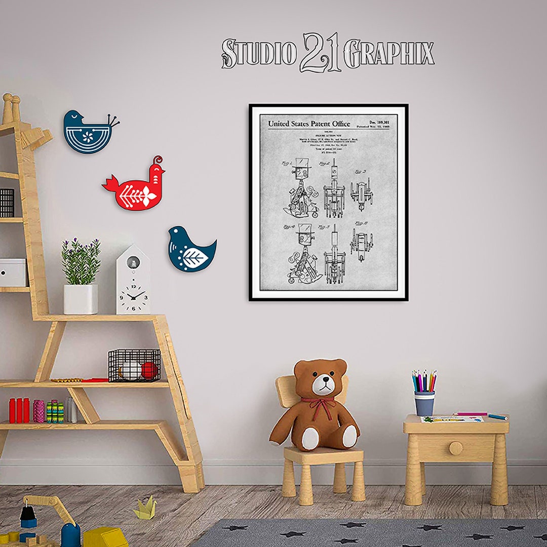 1960 Mr. Machine Mechanical Toy Robot Patent Print, Ideal Toys, Kids ...