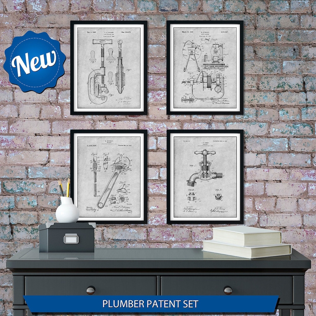 Gallery Wall Plumber Set of 4 Patent Prints, Industrial Decor Plumber ...