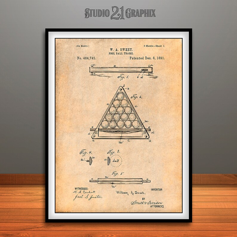 1891 Billiard Ball Rack Patent Print Patent Art Pool Print - Etsy