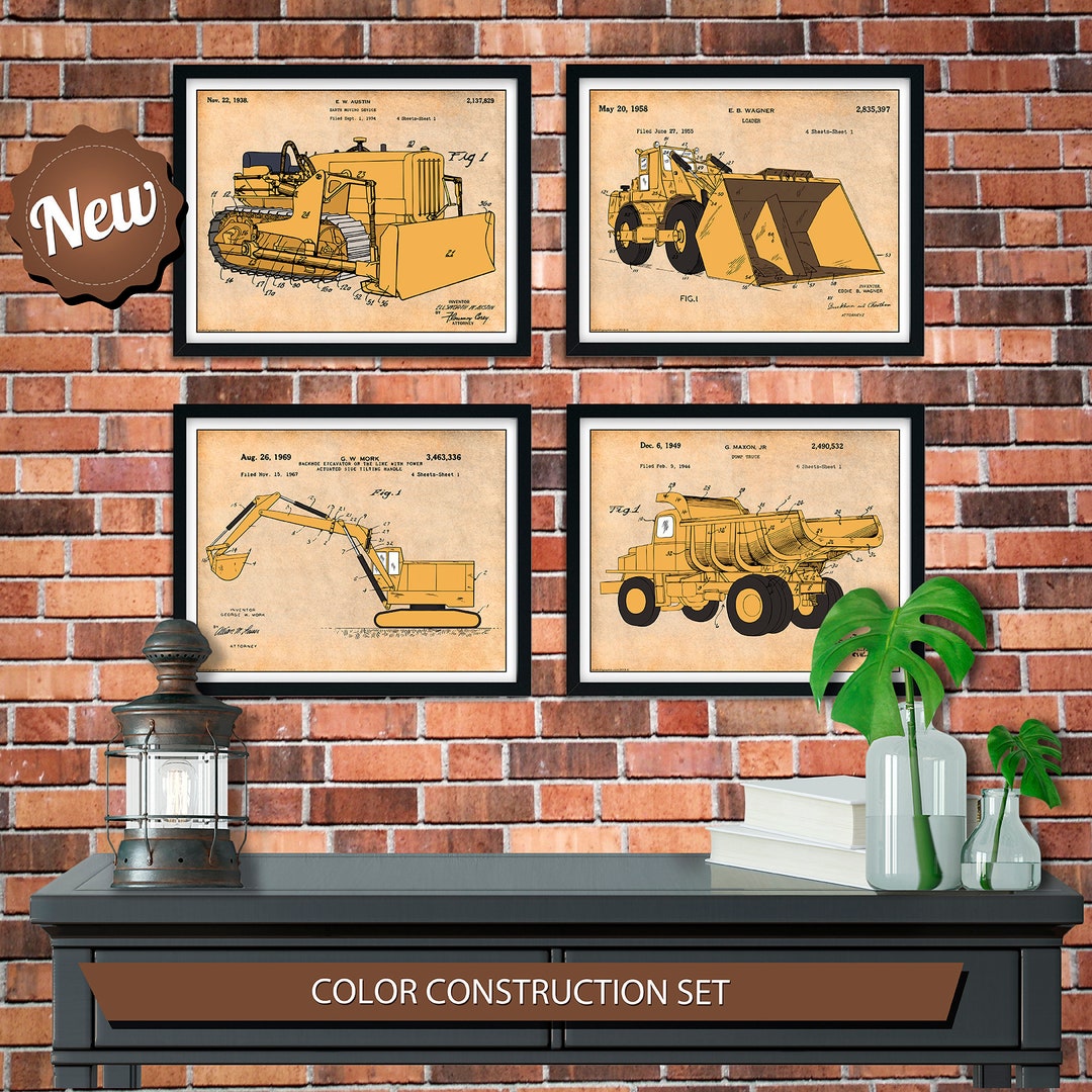 Construction Colorized Patent Prints Set of Four, Heavy Equipment - Etsy