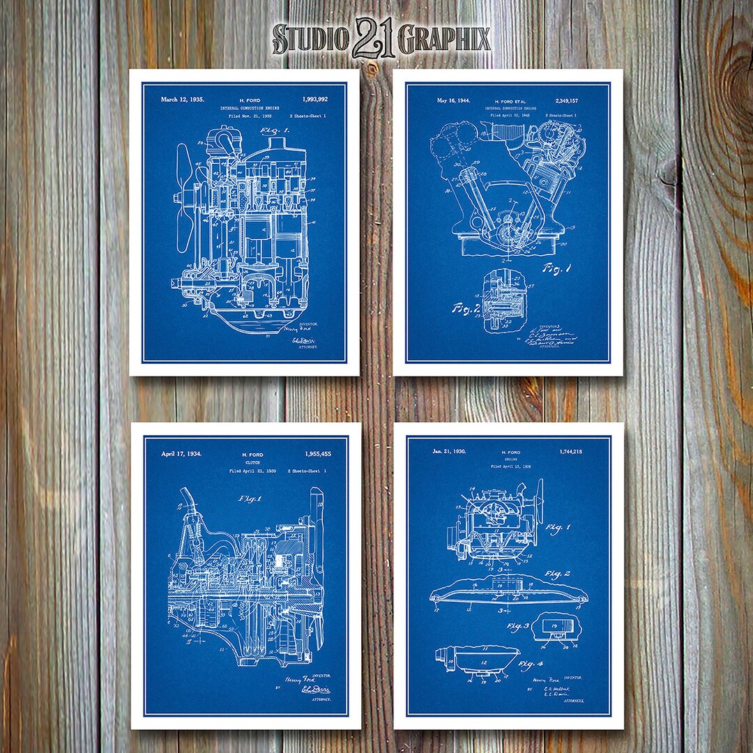 Gallery Wall Henry Ford Patent Prints Set of 4, Ford Gift, Ford Motors ...