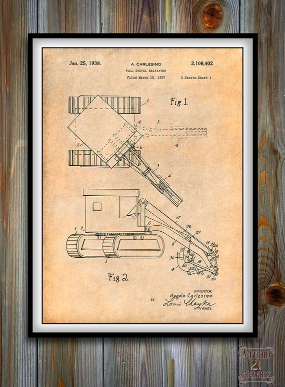 1937 Backhoe Excavator Patent Print Operator Gift | Etsy