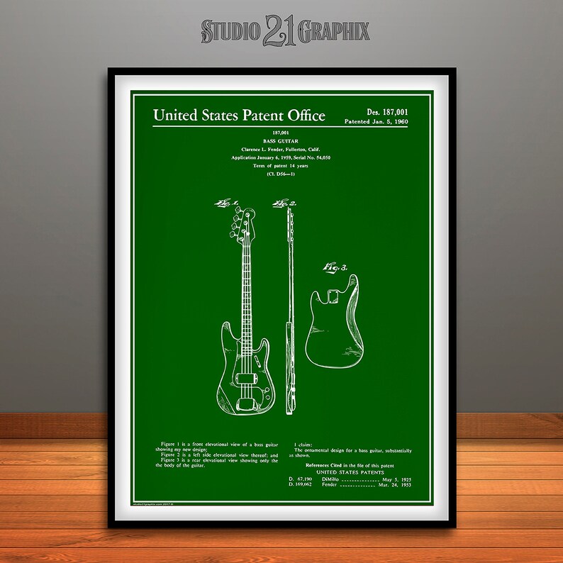 1959 Fender Bass Guitar Poster Clarence Fender Guitar Decor - Etsy