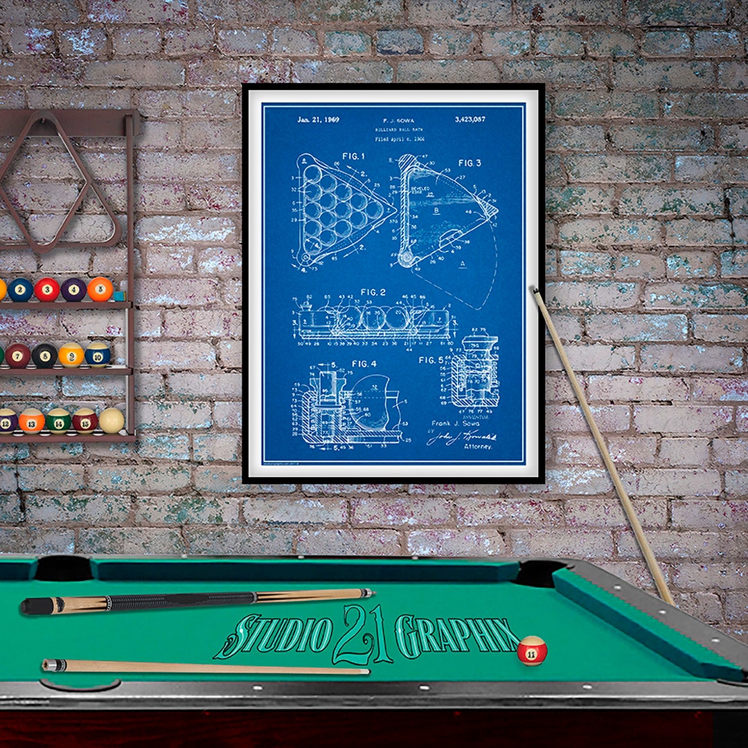 1966 Billiard Ball Rack Patent, Pool Hall Art Print, Patent Poster ...