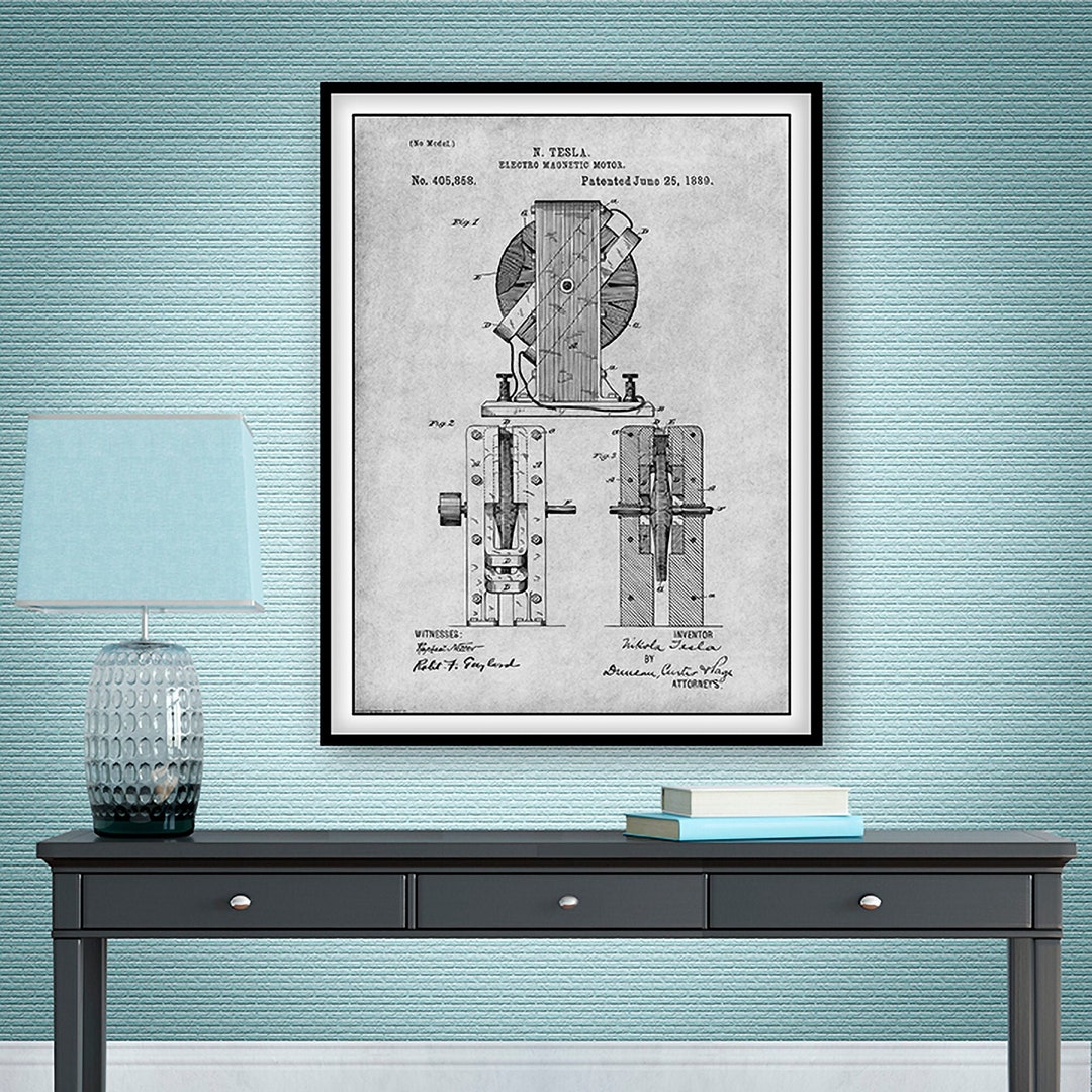 1889 Tesla Electro Magnetic Motor Poster, Tesla Patent, Science Poster ...